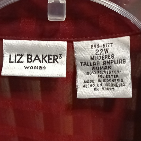 Liz Baker | Tops | Final Price Liz Baker 2 Pc Burgundy Sheer Ls Blouse Set W Front Pockets 22w ...